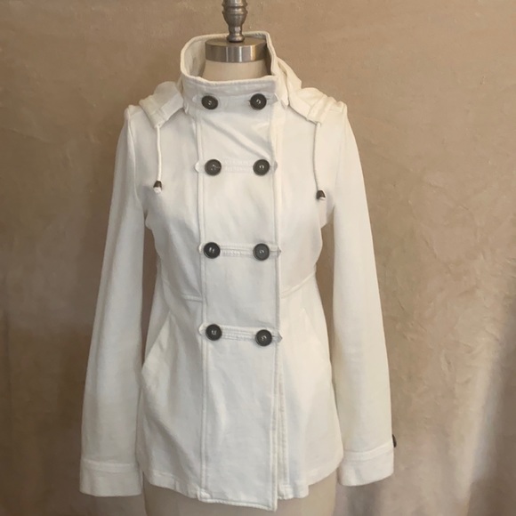 ambition | Jackets & Coats | Euc White Button Jacket With Hood | Poshmark